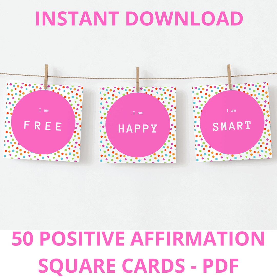 50 Self Esteem Positive Affirmation Cards Printable, Square Affirmation ...