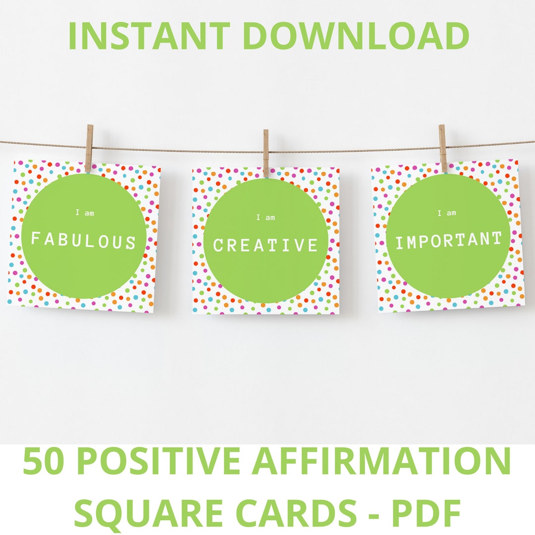 50 Self Esteem Positive Affirmation Cards Printable, Square Affirmation ...