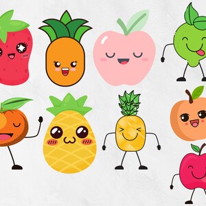 Kawaii Fruit PNG SVG, Cute Fruit Digital Bundle, Watercolor Fruit ...