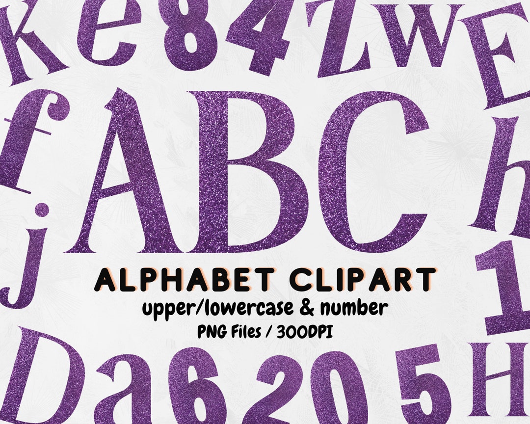 Purple Glitter Alphabet Clipart, Purple Chunky Glitter Upper Lower ...