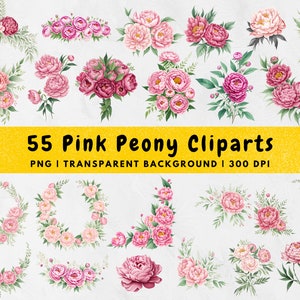 55 Watercolor Pink Peony PNG, Pink Peony Clipart, Bouquet, Wreath ...