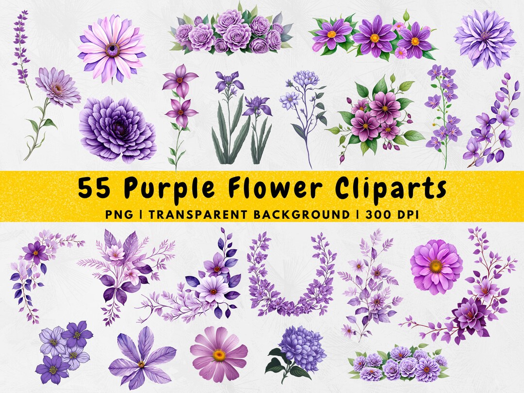 55 Purple Watercolor Flower PNG Violet Lush Watercolor - Etsy