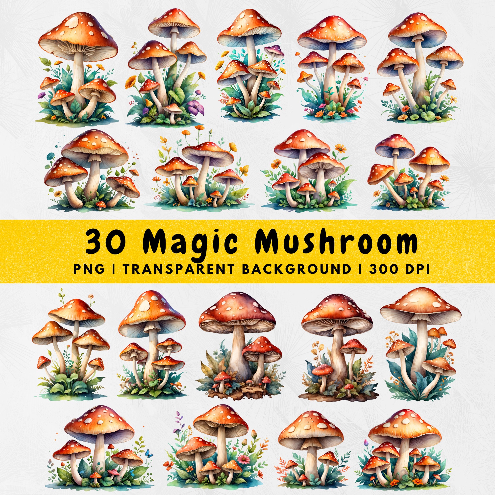 30 Watercolor Mushrooms Clipart, Magic Forest Mushroom PNG, Cute Forest ...
