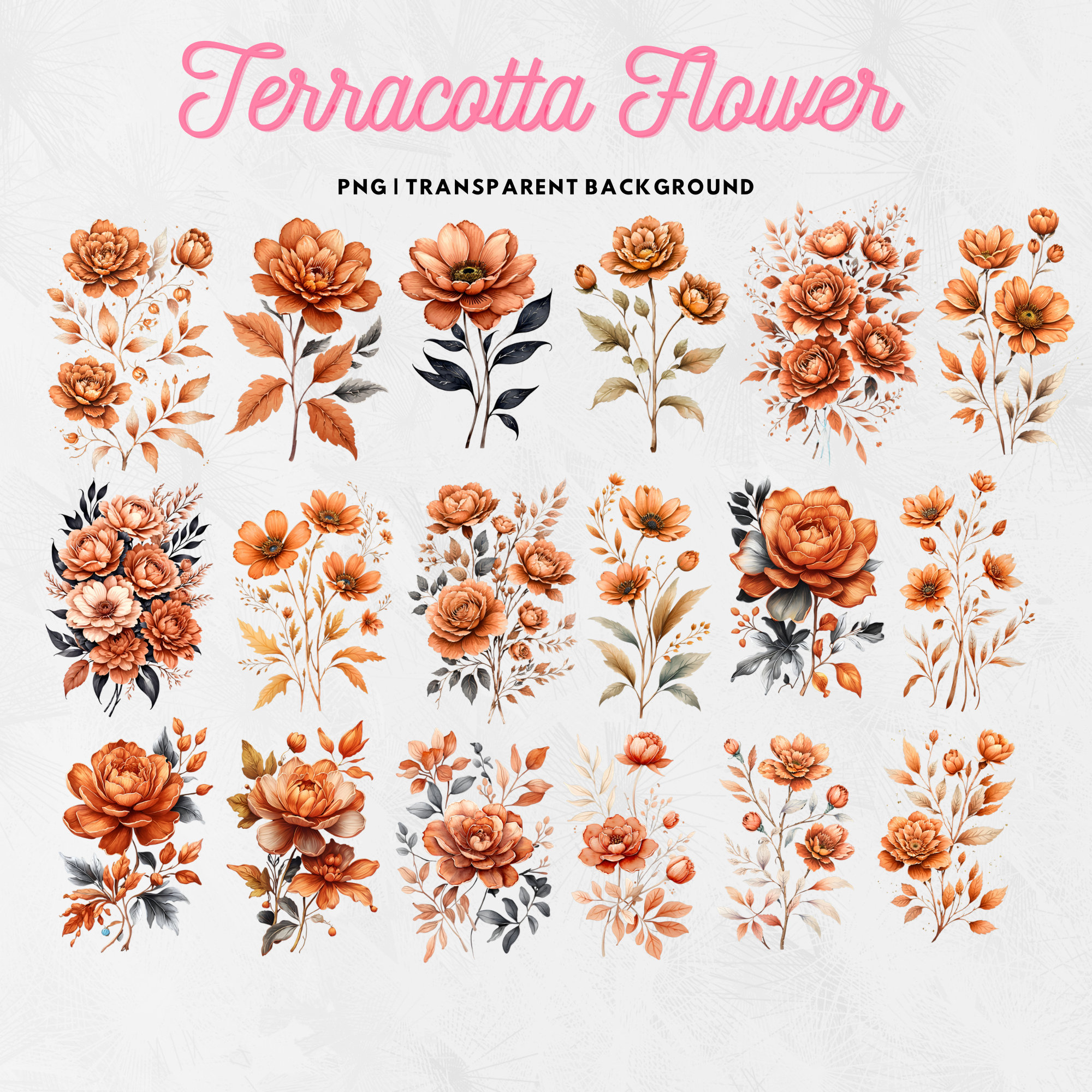 55 Terracotta Flower PNG Terracotta Floral Clipart Autumn - Etsy