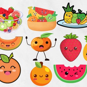 Kawaii Fruit PNG SVG, Cute Fruit Digital Bundle, Watercolor Fruit ...
