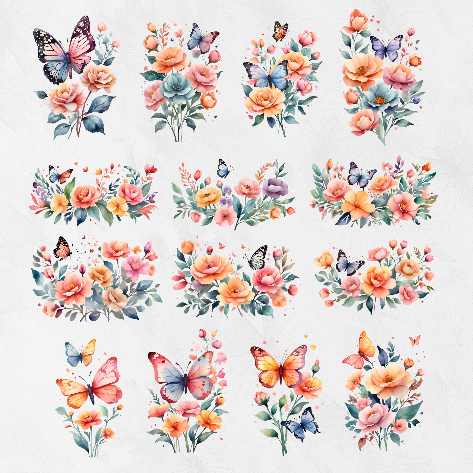 30 Watercolor Butterfly Flowers PNG, Pastel Flower Butterflies Clipart ...