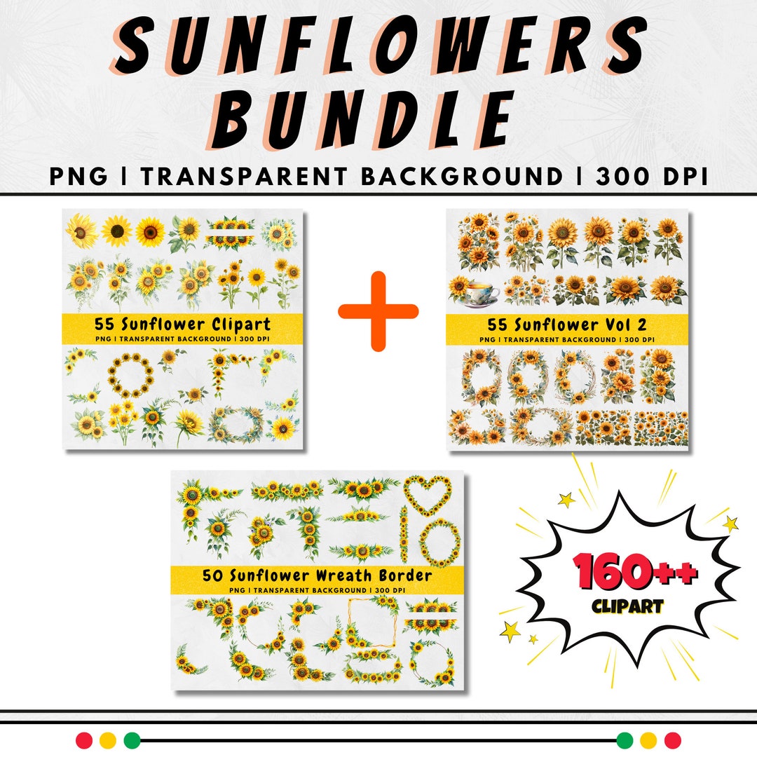Watercolor Sunflower PNG Bundle, Sunflower Clipart Collection, Fall ...