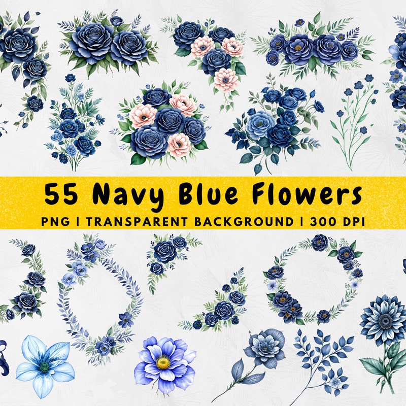 Navy Blue Flowers - Etsy