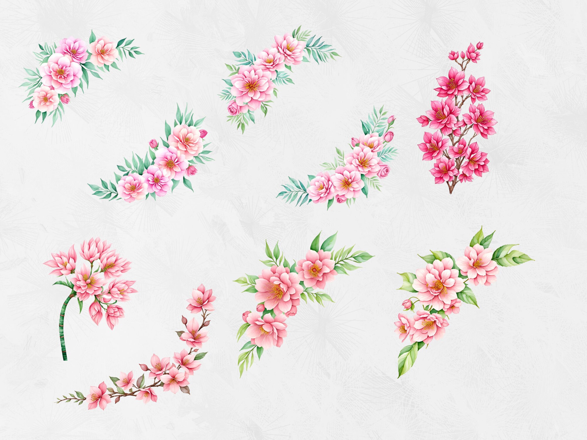 55 Watercolor Pink and White Flower Clipart, Pink Floral PNG, Spring ...