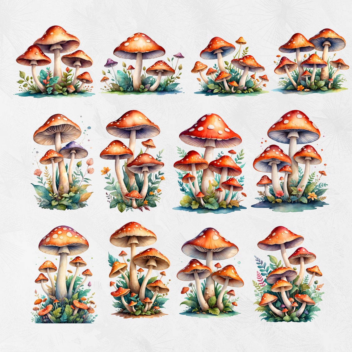 30 Watercolor Mushrooms Clipart, Magic Forest Mushroom PNG, Cute Forest ...