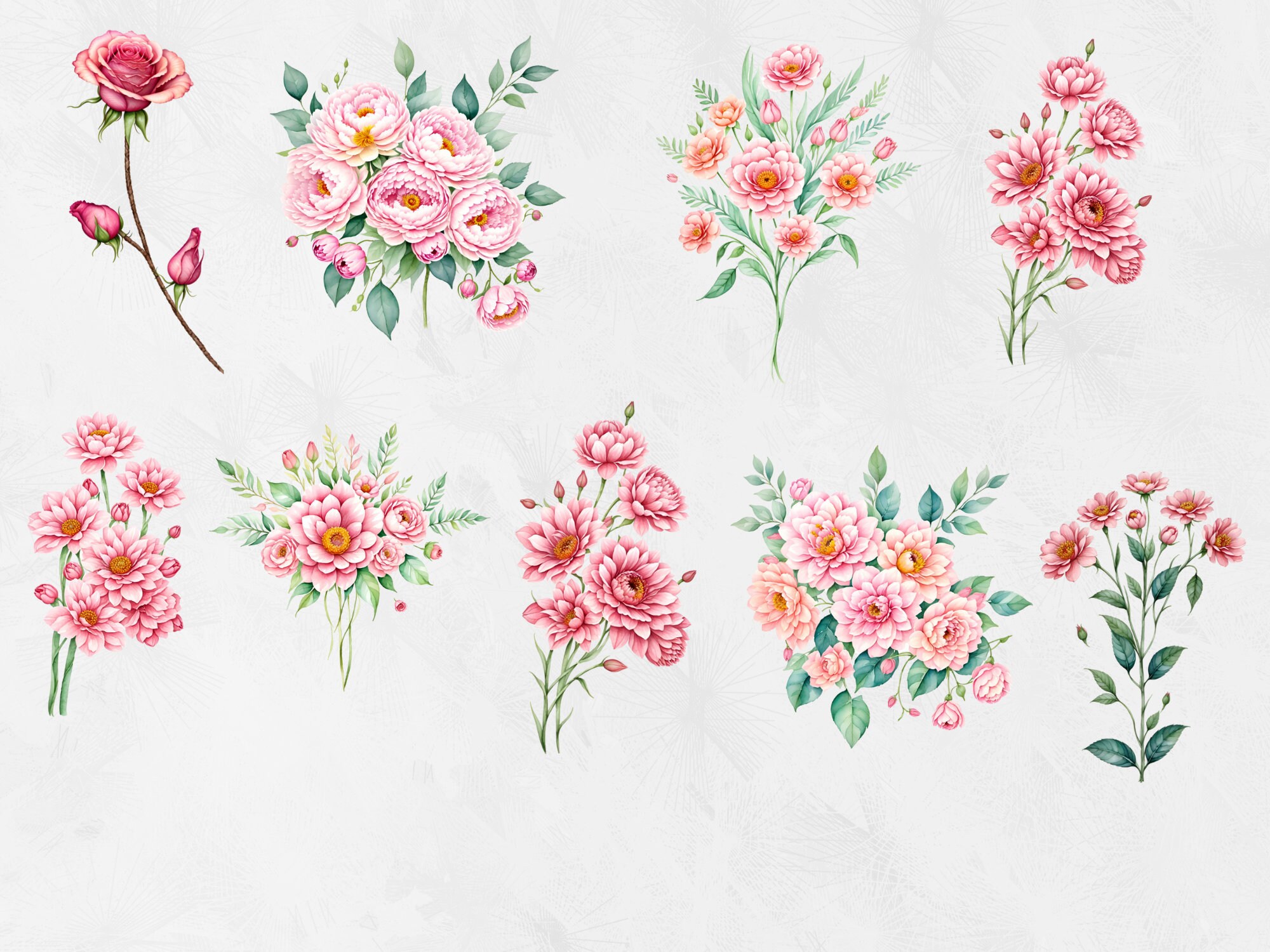 55 Watercolor Pink and White Flower Clipart, Pink Floral PNG, Spring ...