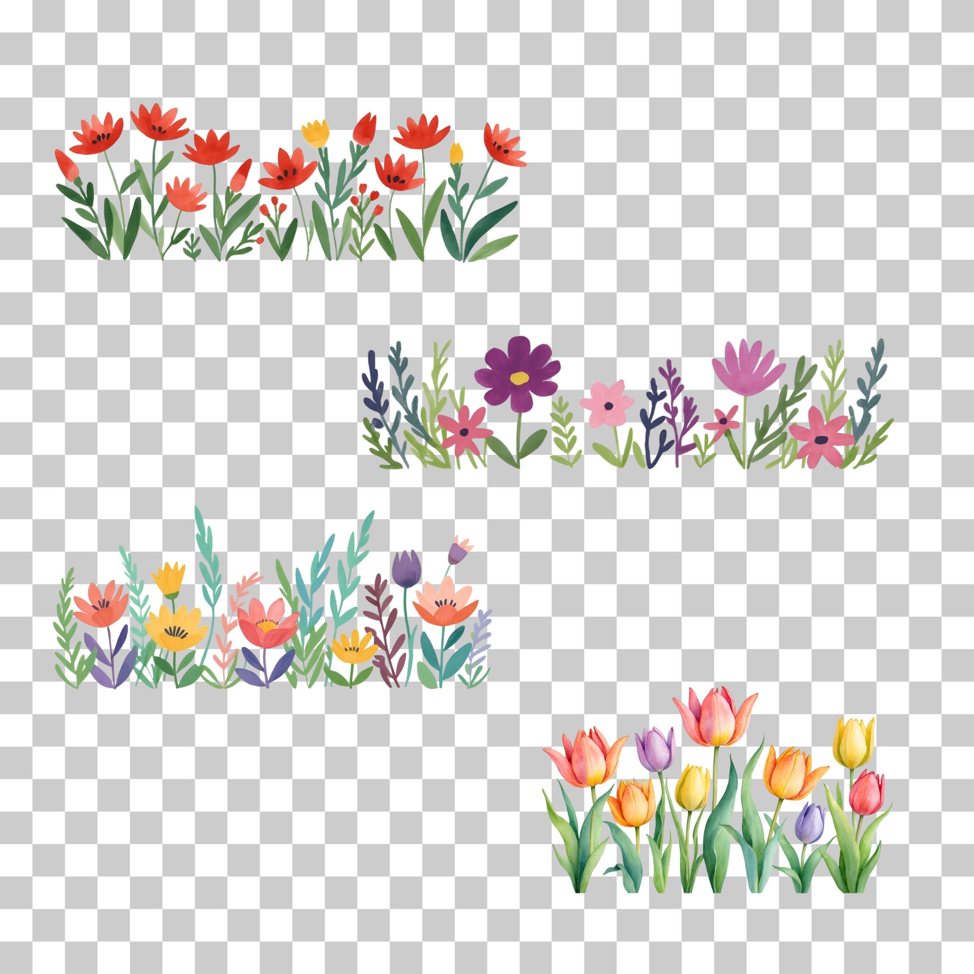 25 Watercolor Flower Border Mix PNG, Mix Floral Border Clipart Bundle ...
