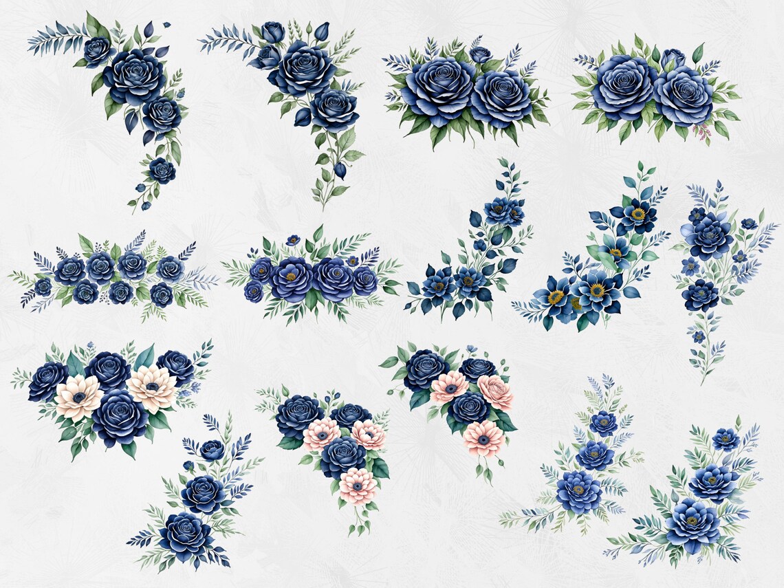 55 Navy Blue Flowers PNG, Blue Flowers PNG, Watercolor Floral Clipart ...