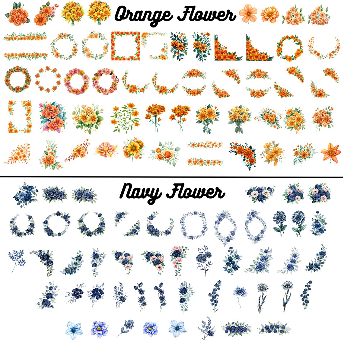 Flower Clipart PNG Flower Bundle PNG Watercolor Flower Blue - Etsy