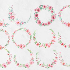 55 Watercolor Pink and White Flower Clipart, Pink Floral PNG, Spring ...