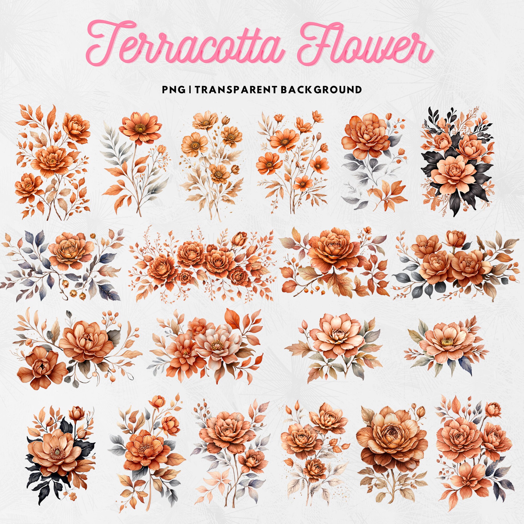 55 Terracotta Flower PNG Terracotta Floral Clipart Autumn - Etsy