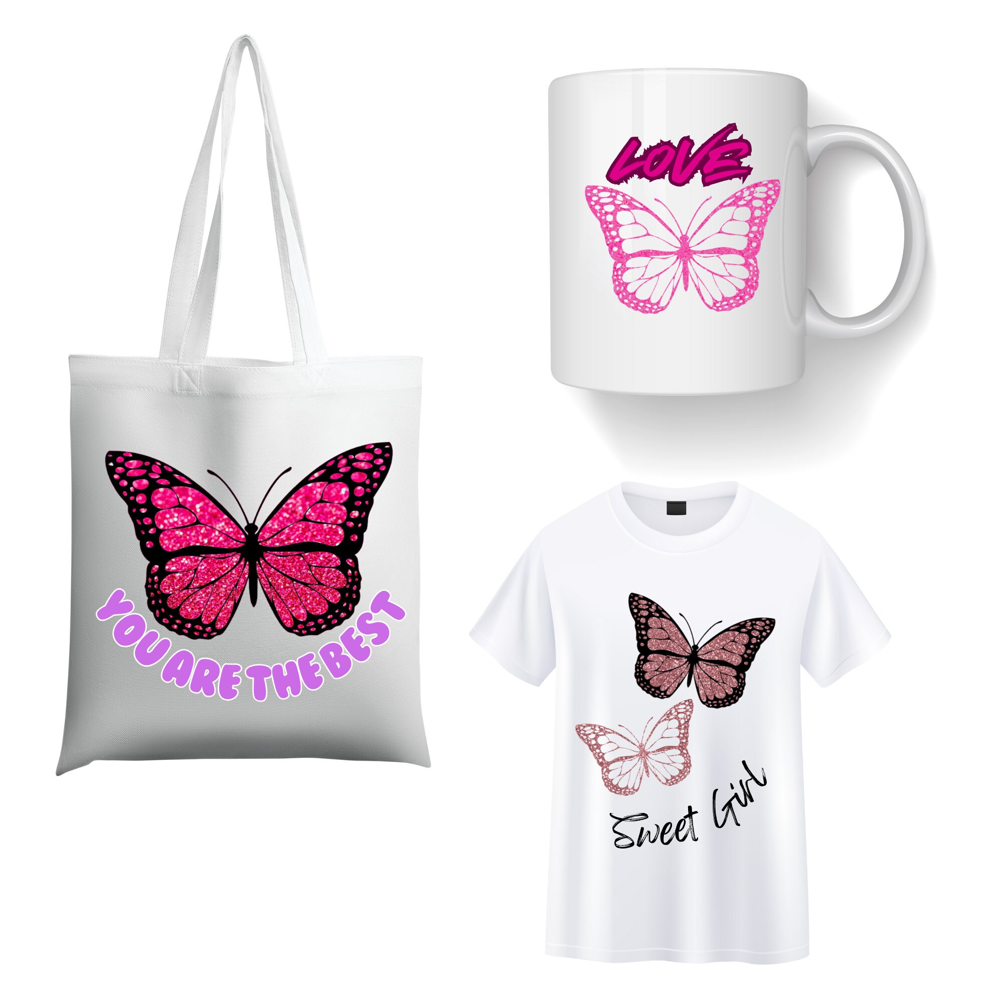 25 Pink Glitter Foil Butterfly PNG, Pink Butterflies, Digital Clip Arts ...