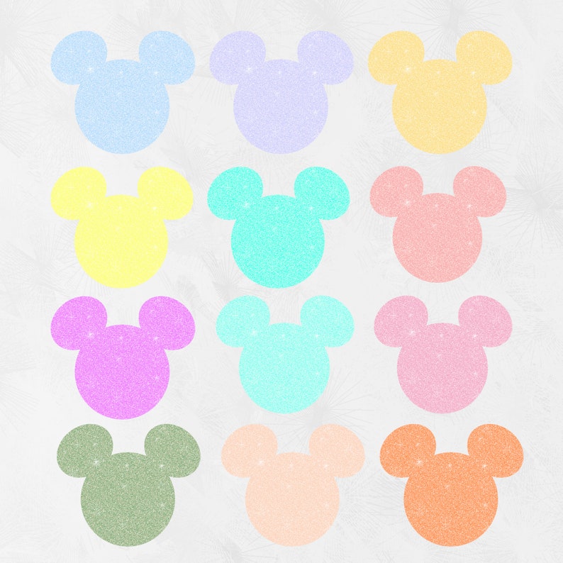 25 Pastel Glitter Mickey Head PNG, Mickey and Minnie Mouse Glitter ...