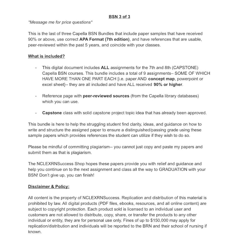 Bundle 3 of 3: Capella RN-BSN Flexpath Sample Papers for Classes 7 and ...