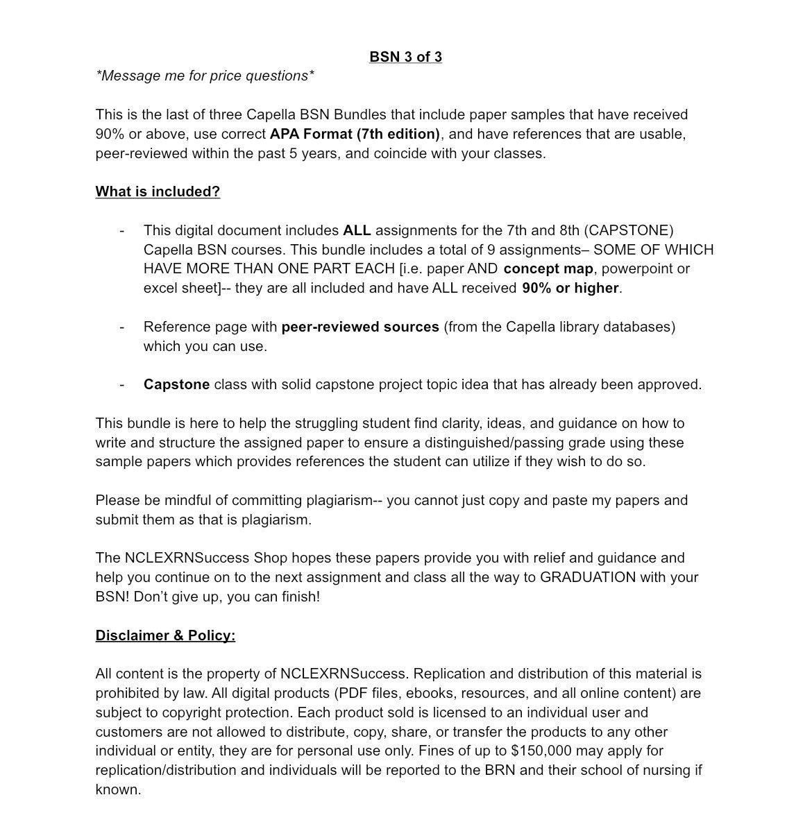 Bundle 3 of 3: Capella RN-BSN Flexpath Sample Papers for Classes 7 and ...