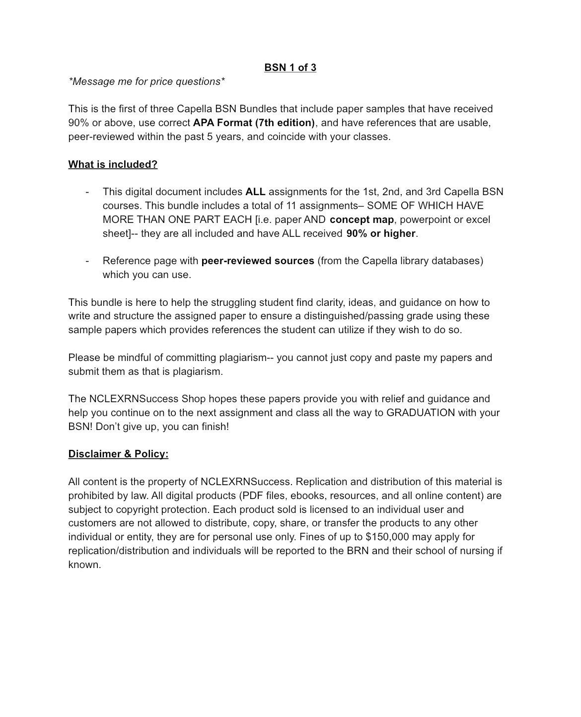 Bundle 1 of 3: Capella RN-BSN Complete Sample Papers of First 3 Classes ...