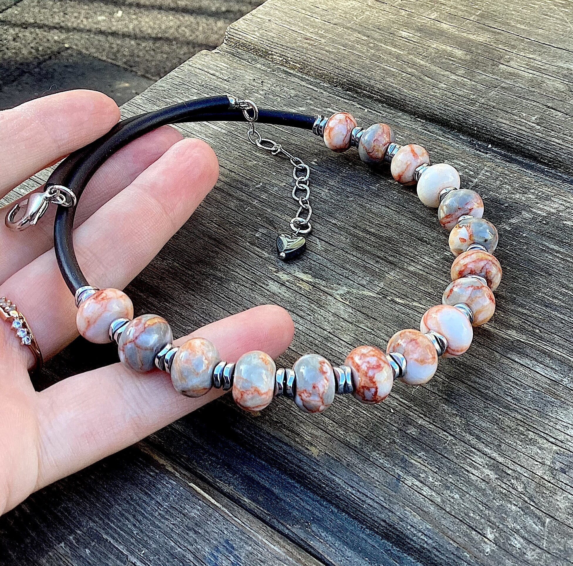 Memory Wire Choker, Jasper Beaded Wire Choker Necklace, Memory Wire ...