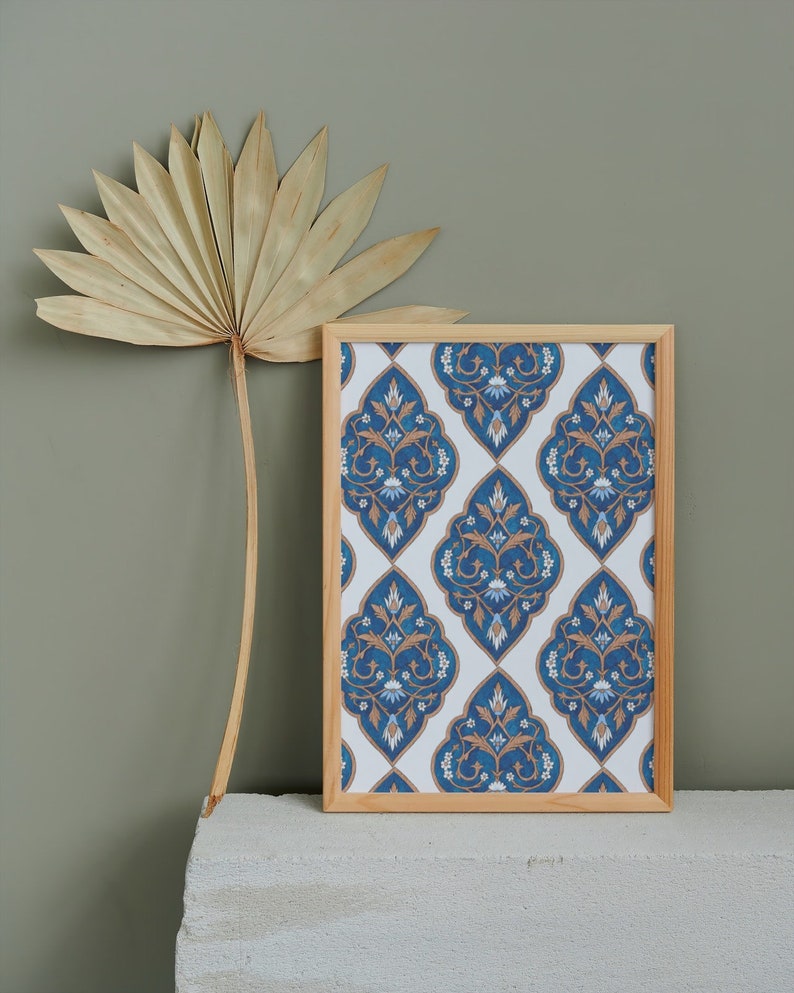 Geometric Floral Art Print, Printable Wall Art, Digital Download: Iznik ...