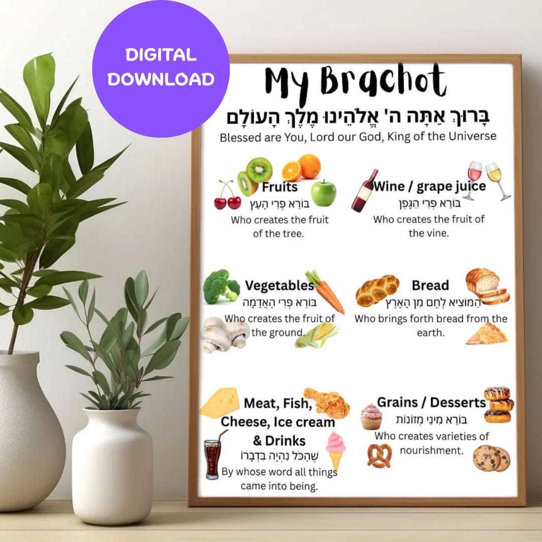 Food Brachot Print: Jewish Blessings, Hebrew and English (digital ...