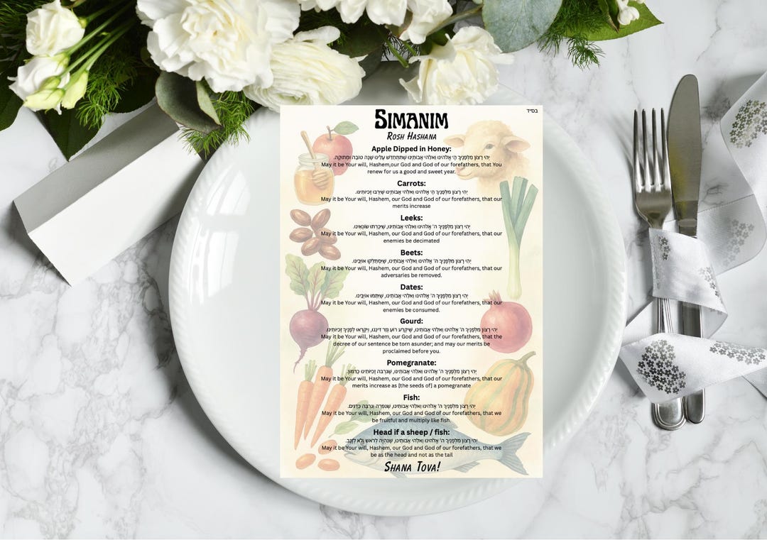 Rosh Hashanah Simanim Blessings: Hebrew & English Printable (PDF ...