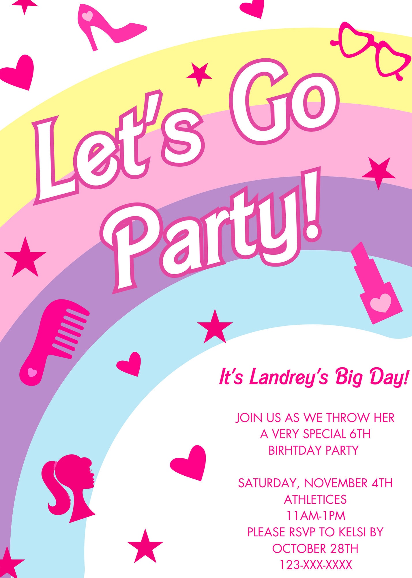 Barbie Pink Birthday Invitation, Barbie Invitation, Let's Go Party ...