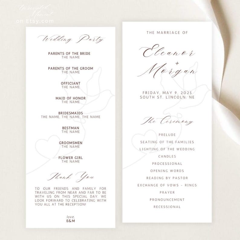 Modern Wedding Program Template, Printable Ceremony, DIY Program Card ...