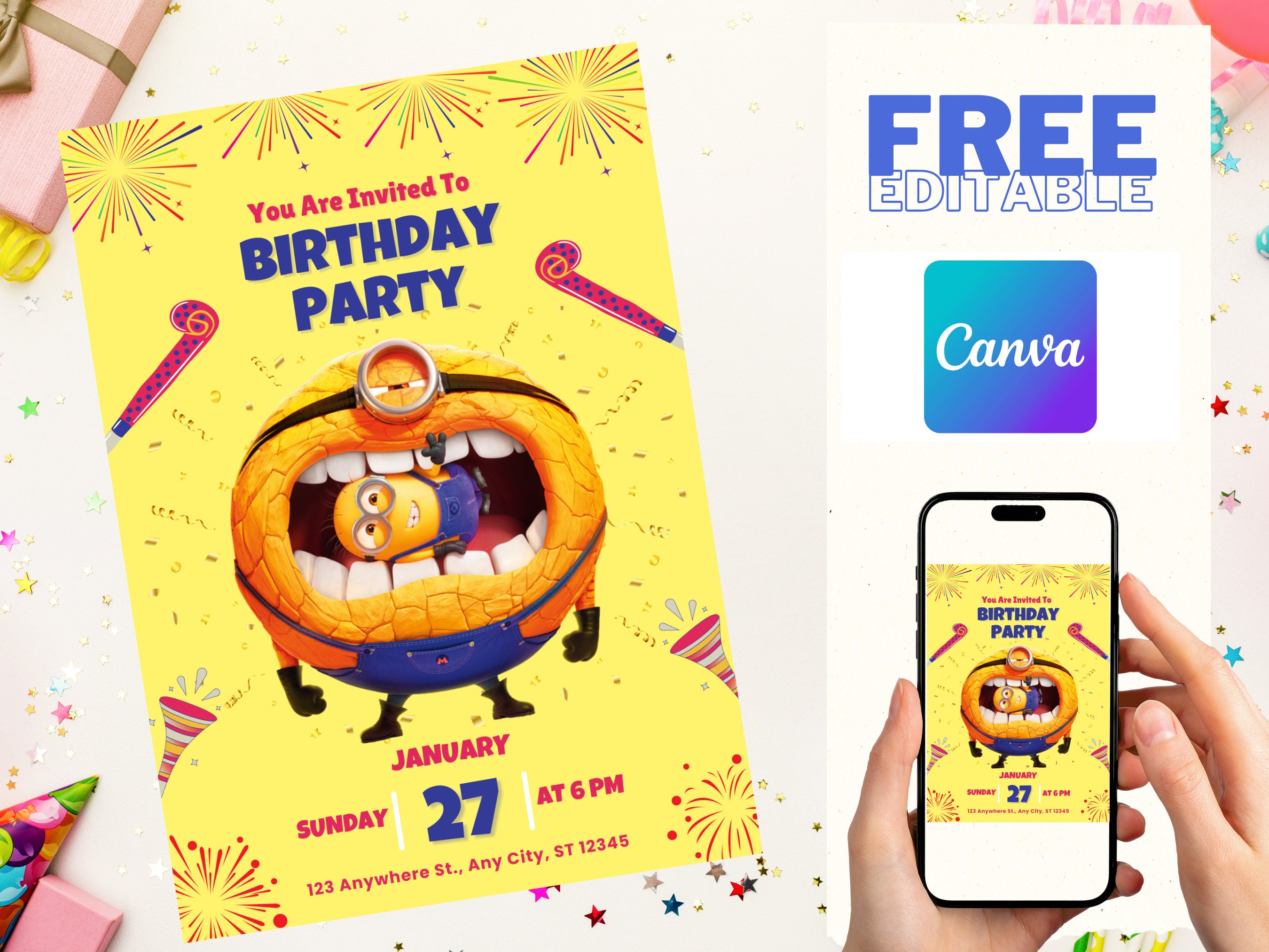 Editable Despicable Me 4 Birthday Invitation Minions Themed Birthday ...