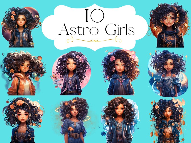 Astro Girls Clipart, Clipart, PNG, Celestial Sisters, Unique Astro ...