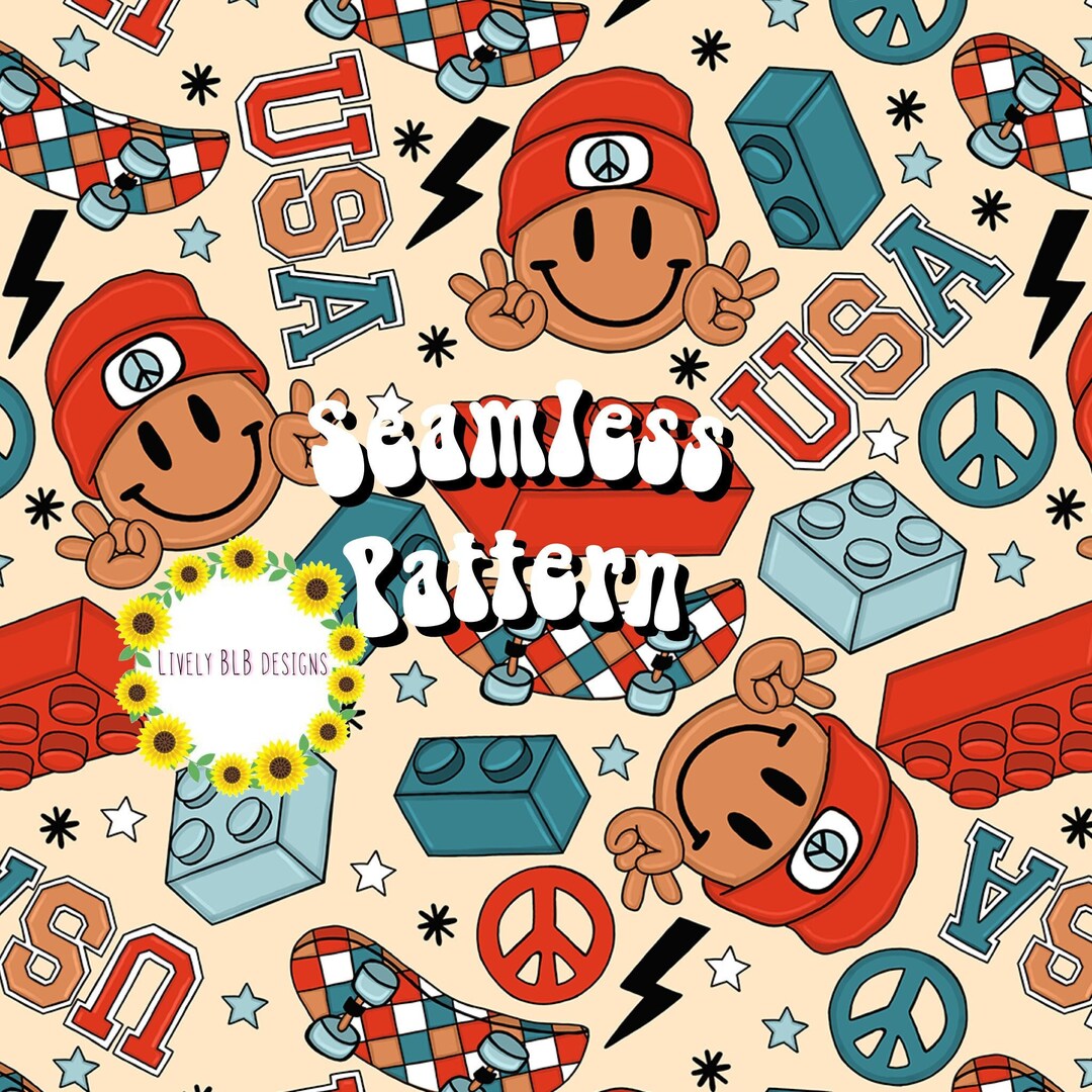 4th of July Smile Blocks Repeating Seamless Pattern File Design - Etsy