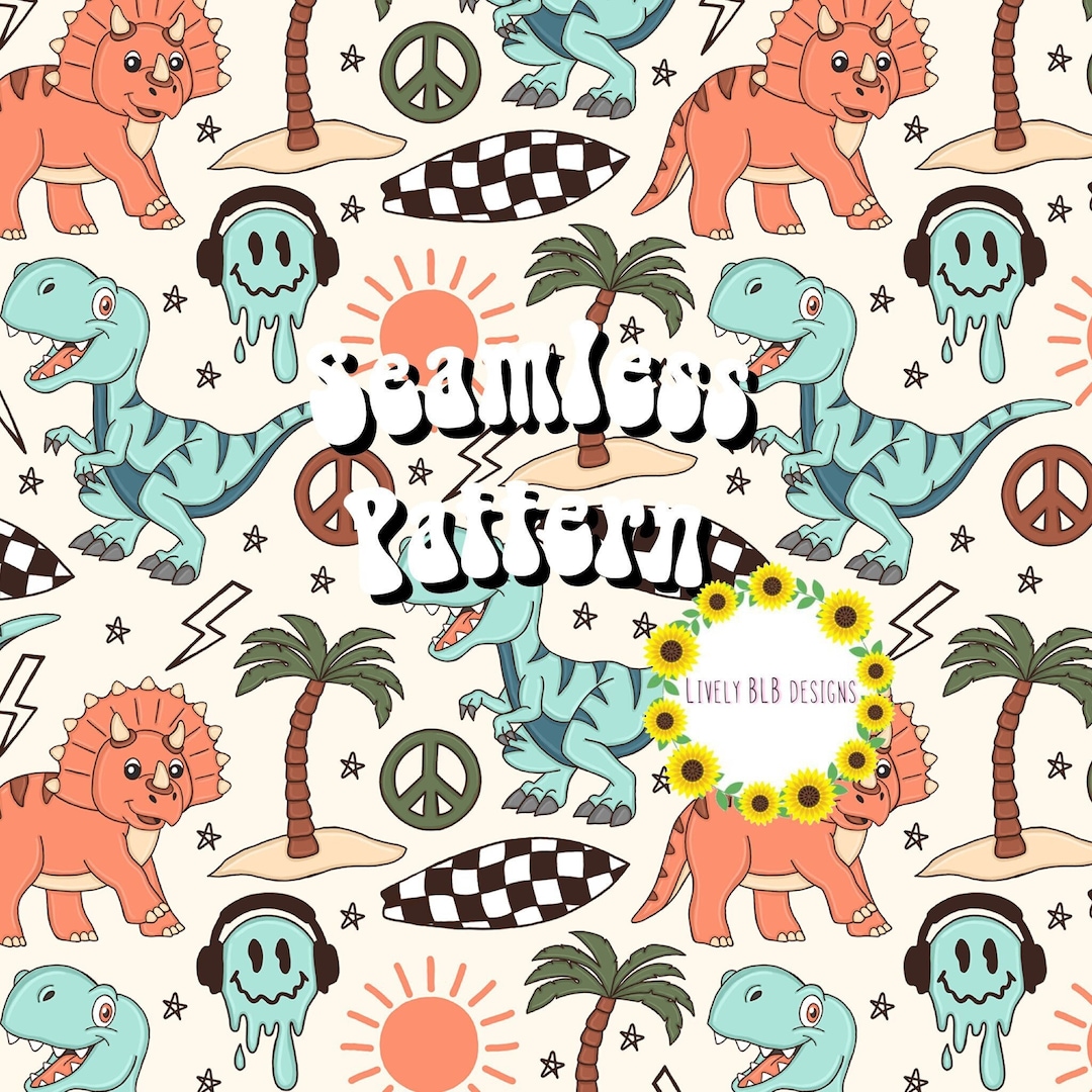 Summer Beach Dinosaurs Repeating Seamless Pattern File Design - Etsy