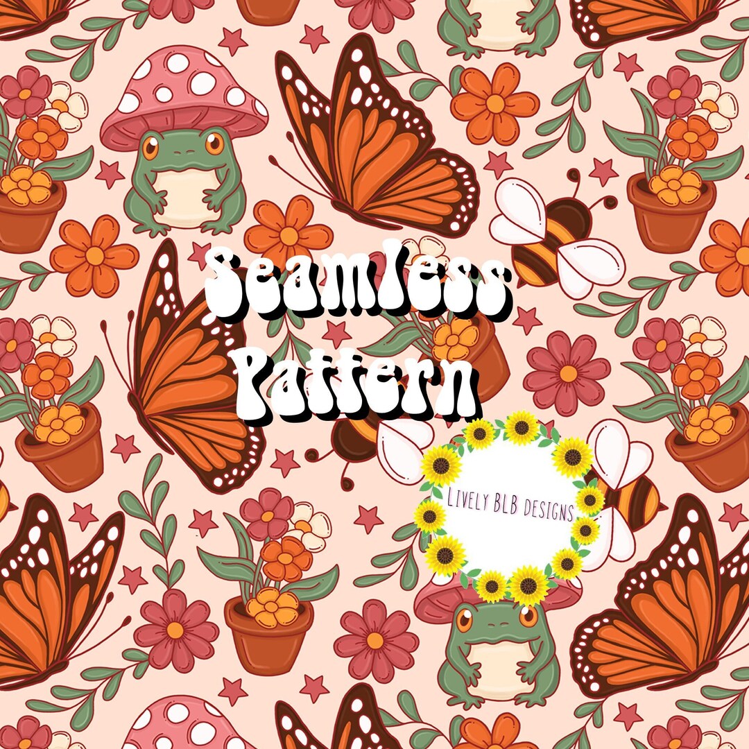 Cottage Core Mushroom Frog Butterfly Repeating Seamless Pattern File Design - Etsy