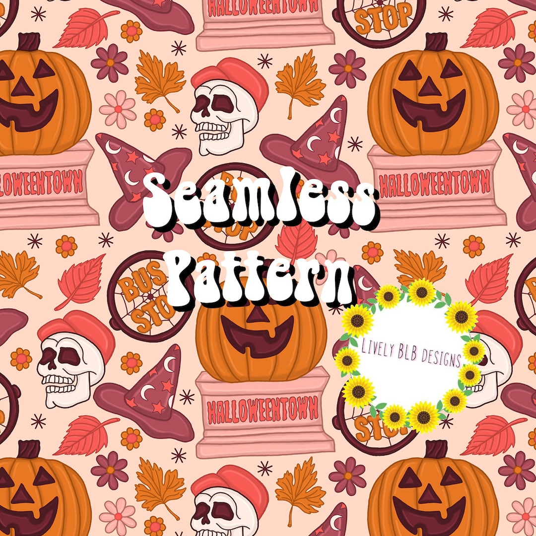 Halloween Retro Town Repeating Seamless Pattern File Design - Etsy