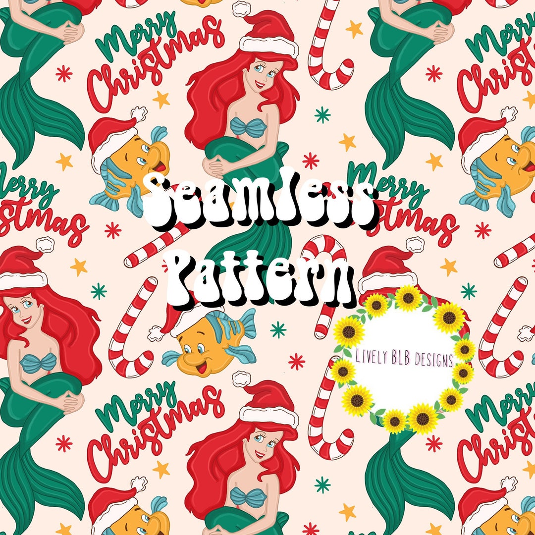 Mermaid Princess Jolly Christmas Cakes Repeating Seamless Pattern File ...