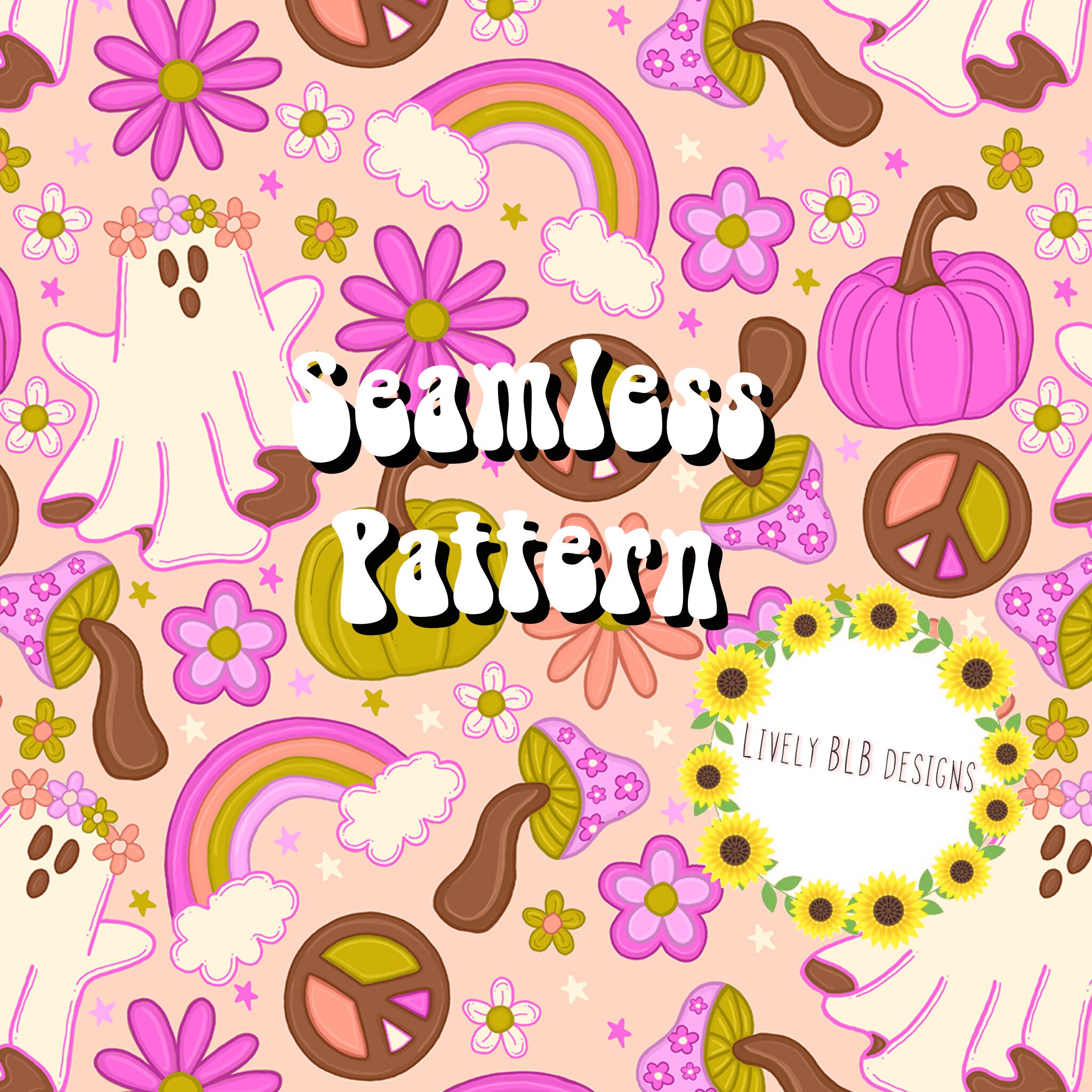 Groovy Retro Ghosts Halloween Repeating Seamless Pattern File Design - Etsy