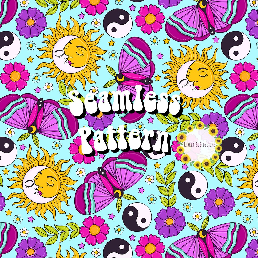 Moth Moon Sun Yin Yang Repeating Seamless Pattern File Design - Etsy