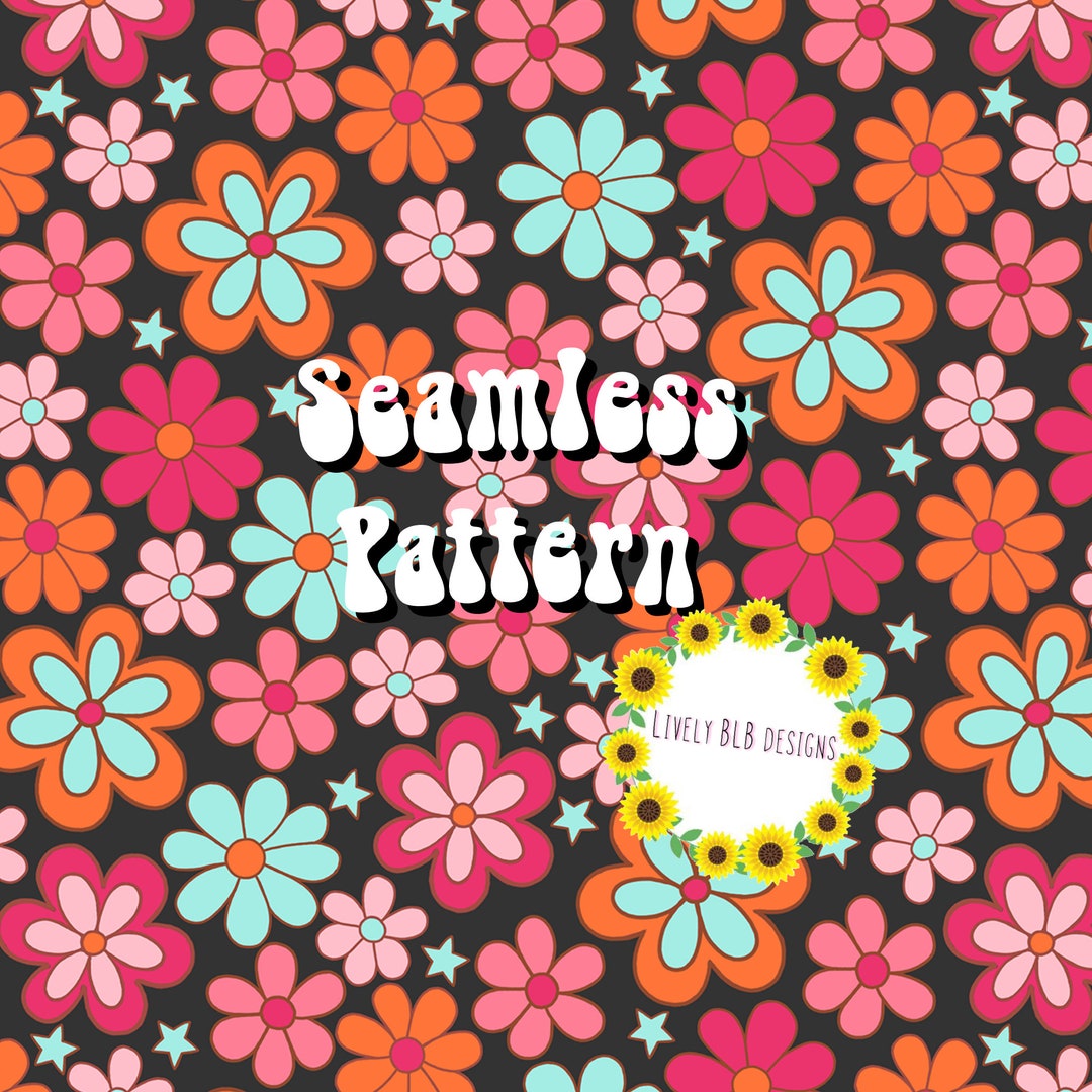 Retro Groovy Flowers Repeating Seamless Pattern File Design - Etsy