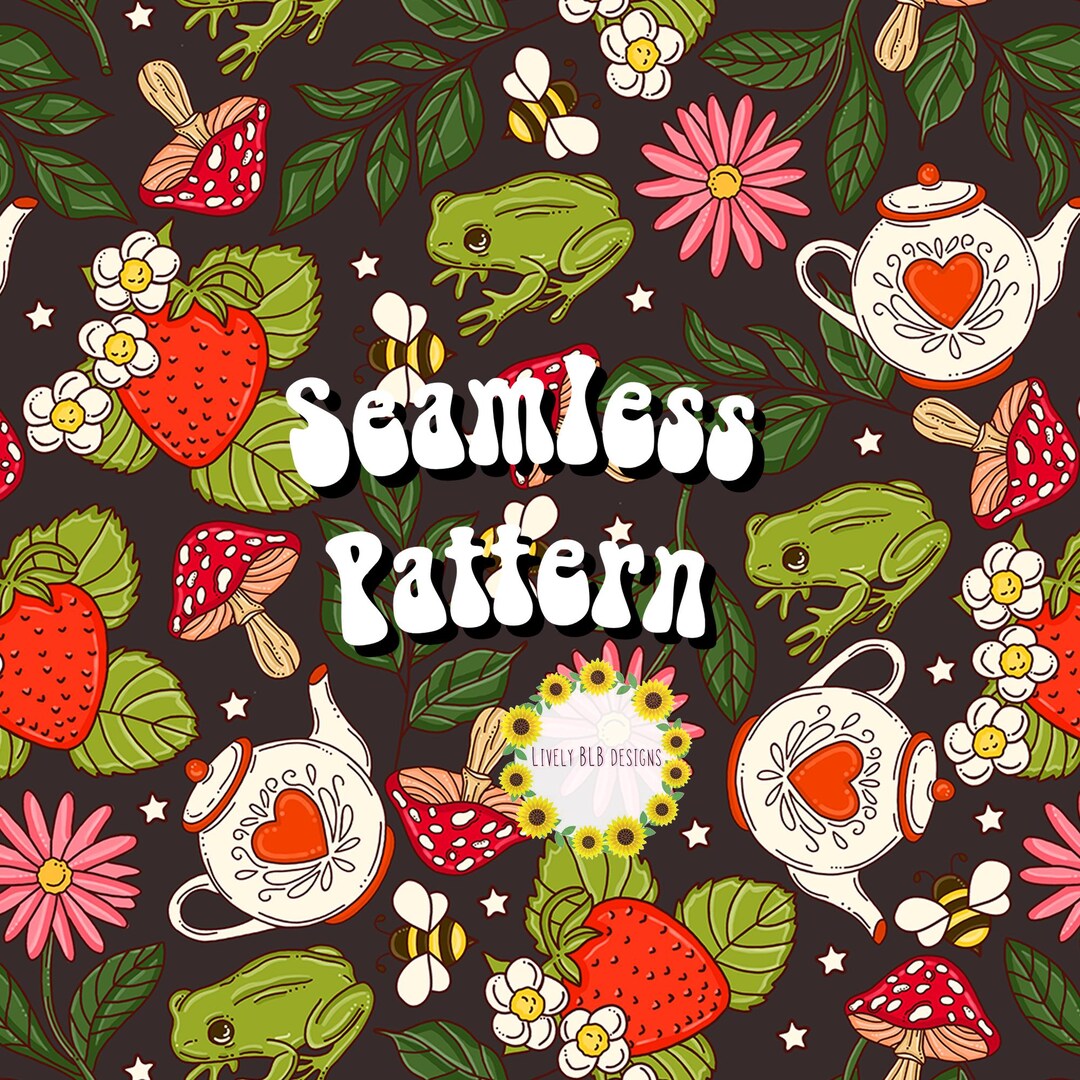 Cottage Core Frog Tea Party Repeating Seamless Pattern File Design - Etsy