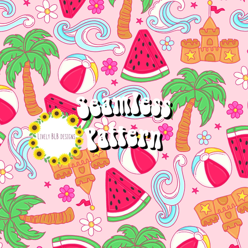 Summer Beach Watermelon Repeating Seamless Pattern File Design - Etsy