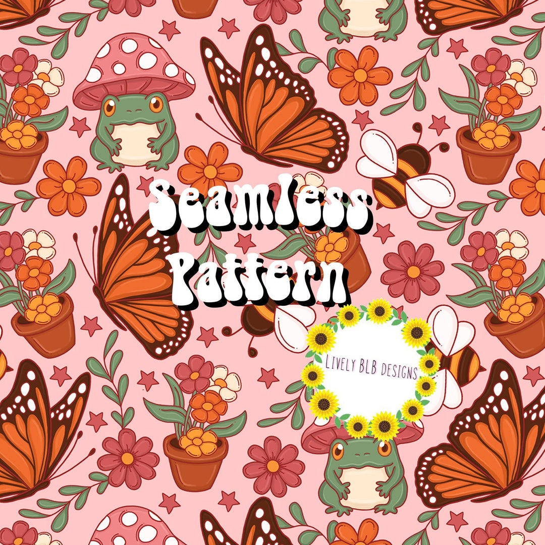 Cottage Core Spring Mushroom Frog Repeating Seamless Pattern File ...