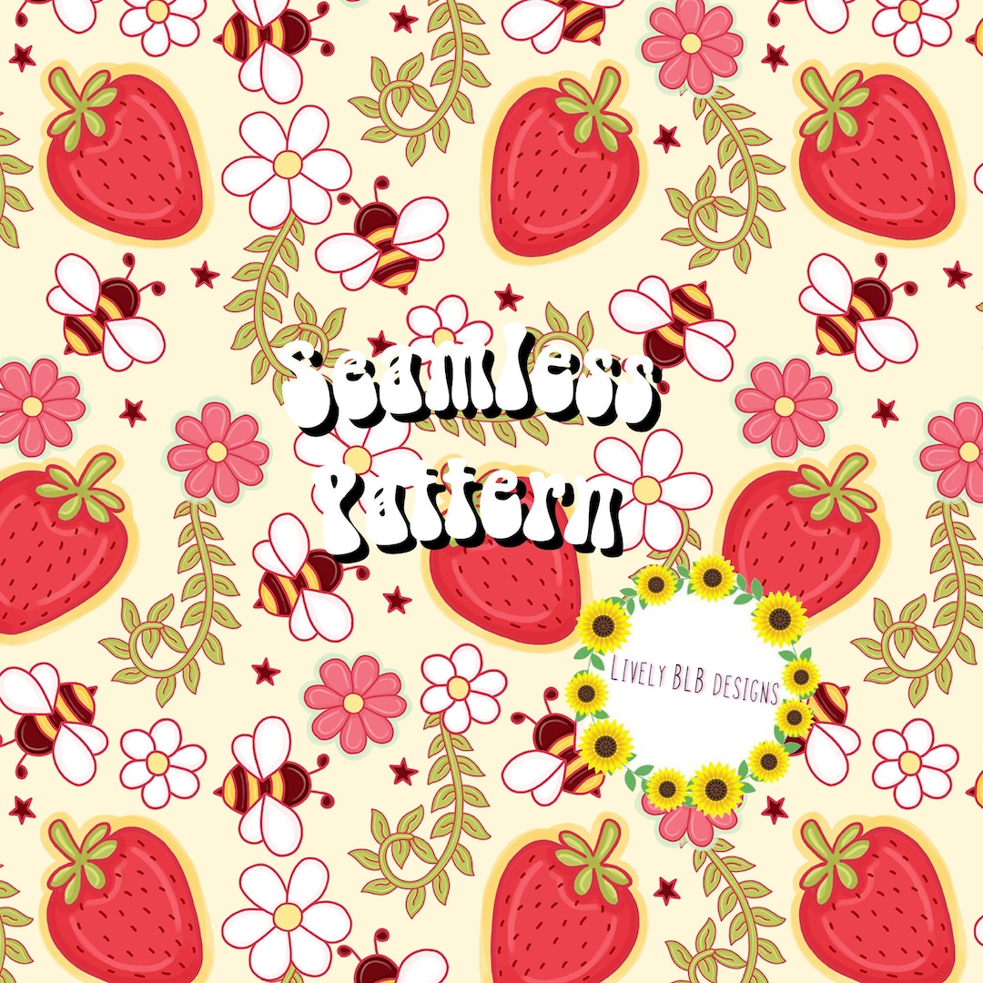 Strawberry Bees Repeating Seamless Pattern File Design - Etsy
