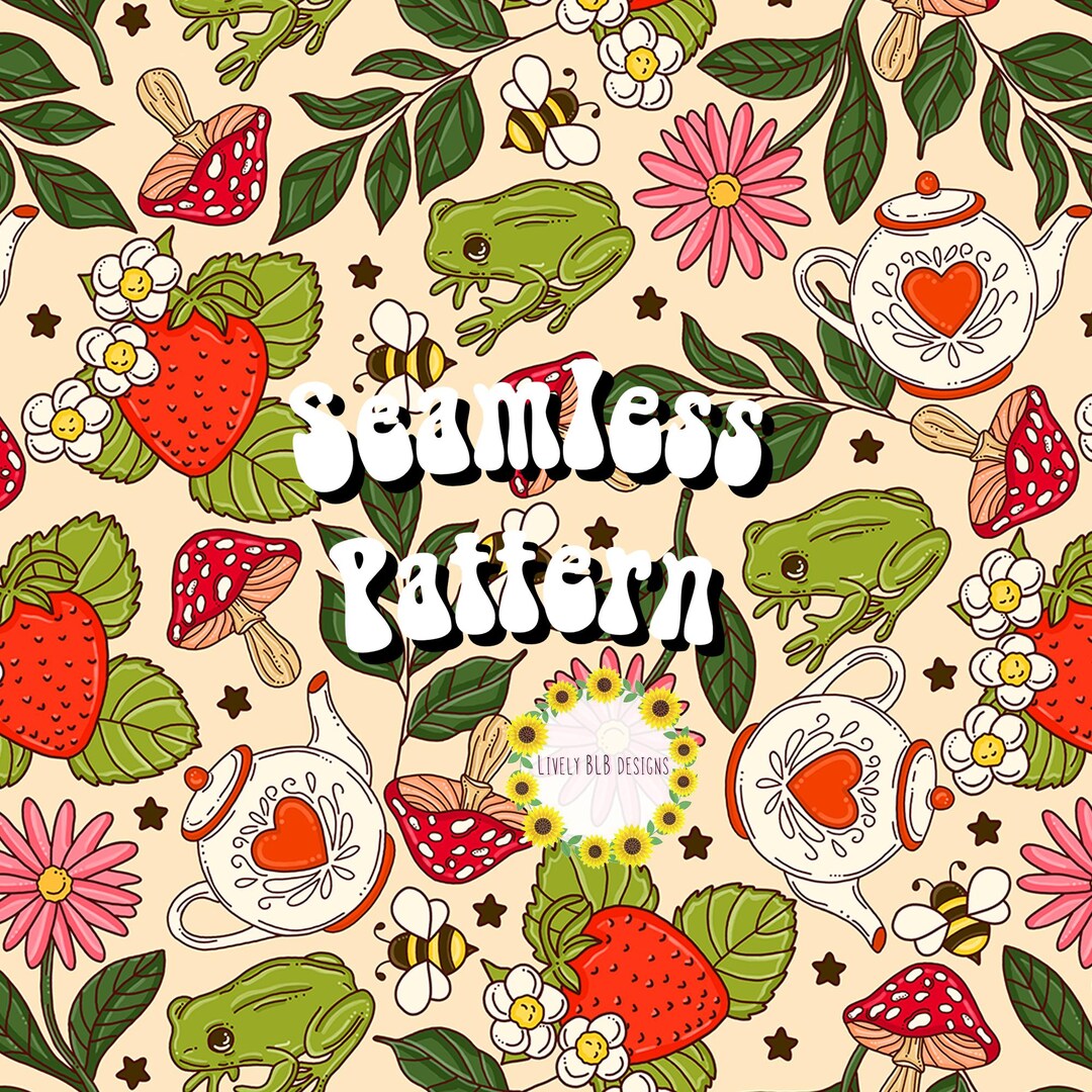 Cottage Core Frog Tea Party Repeating Seamless Pattern File Design - Etsy