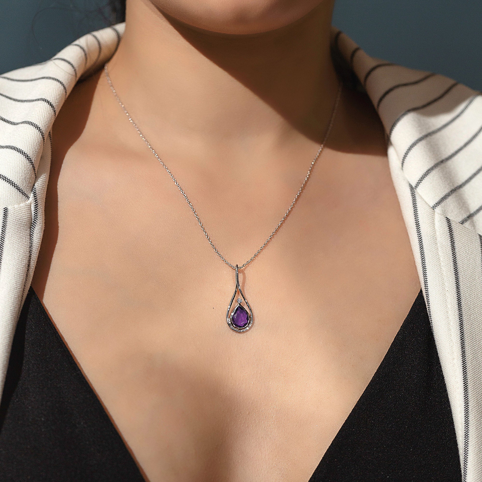 Amethyst Necklace for Women, Amethyst Necklace in Sterling Silver, Genuine Amethyst Necklaces ...