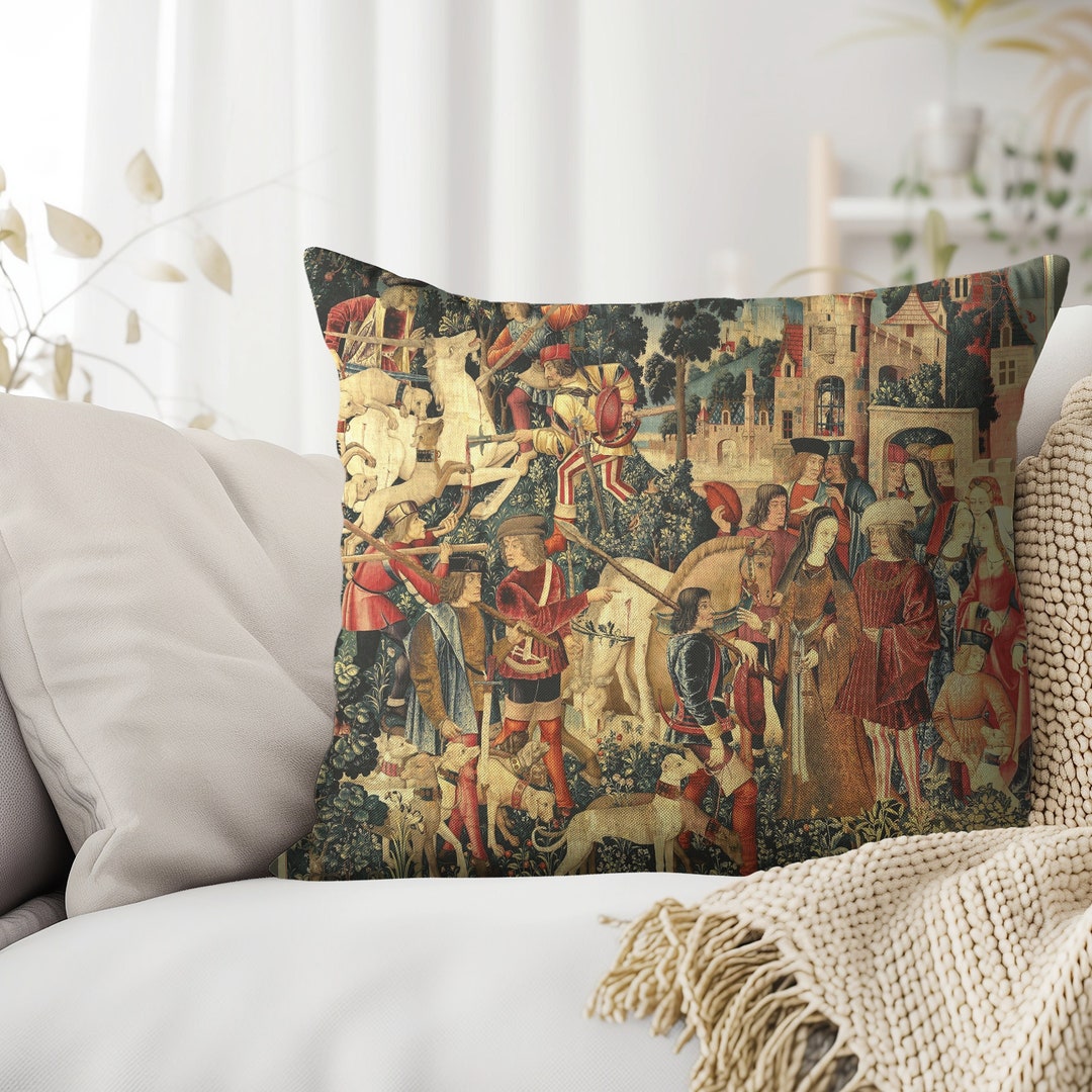 Medieval Cushion Cover "the Hunt of the Unicorn" Pillow Cover, Peach ...