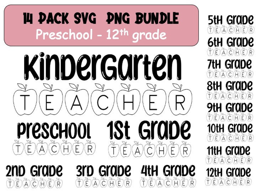 Teacher SVG PNG Bundle Back to School Svg Kindergarten - Etsy