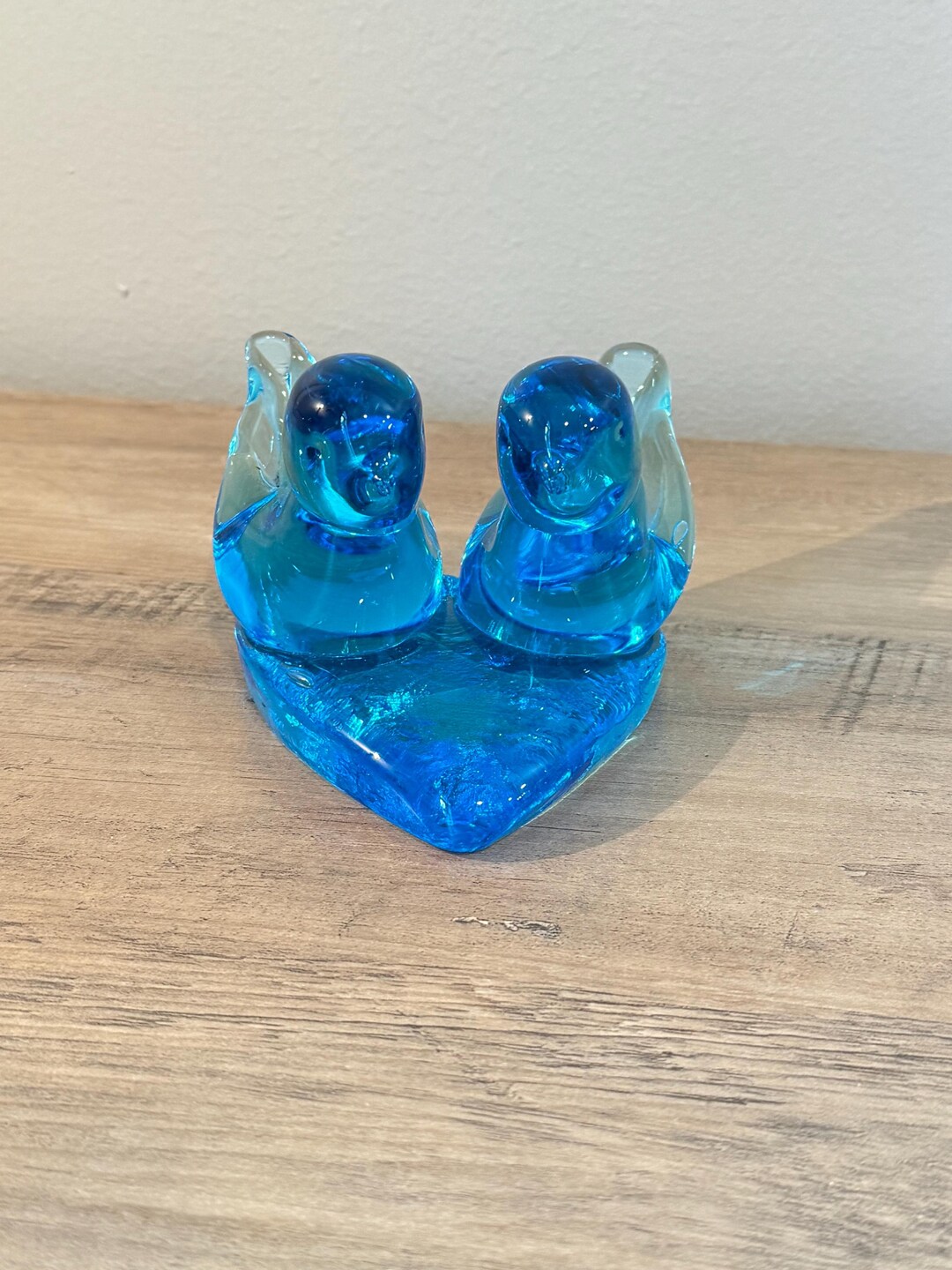 Vintage Leo Ward Glass Double Blue Bird of Happiness Signed Figurine ...